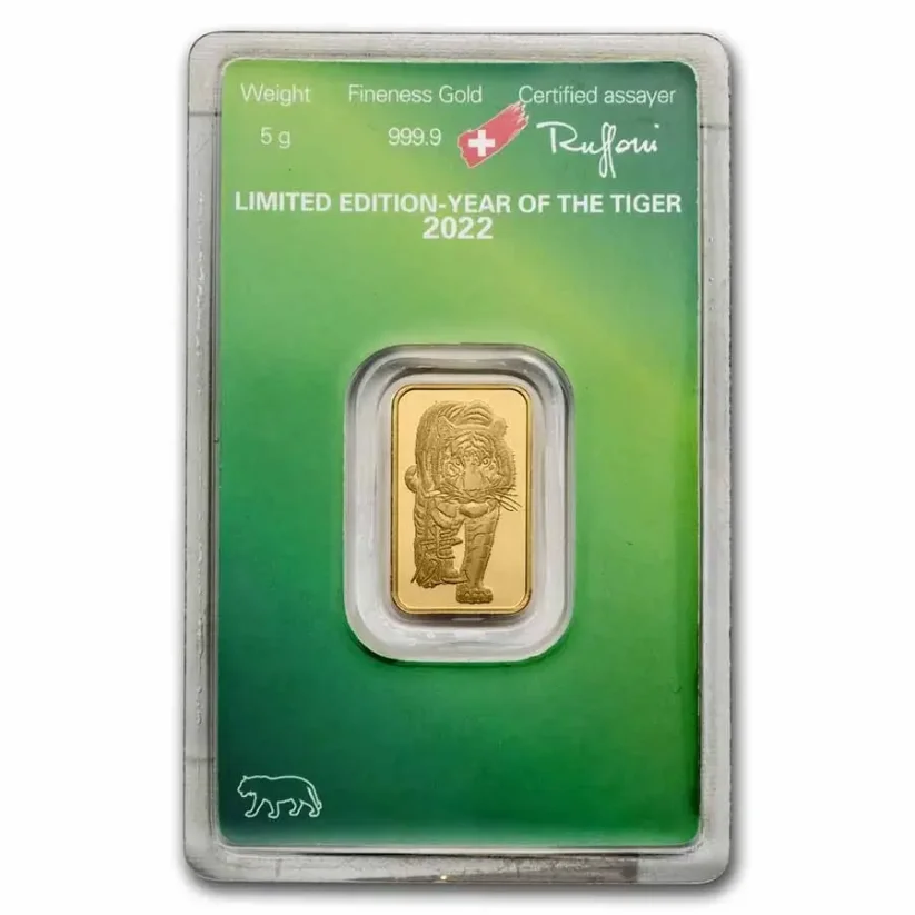 5g investiční zlatý slitek Rok Tygra | Argor-Heraeus | 2022